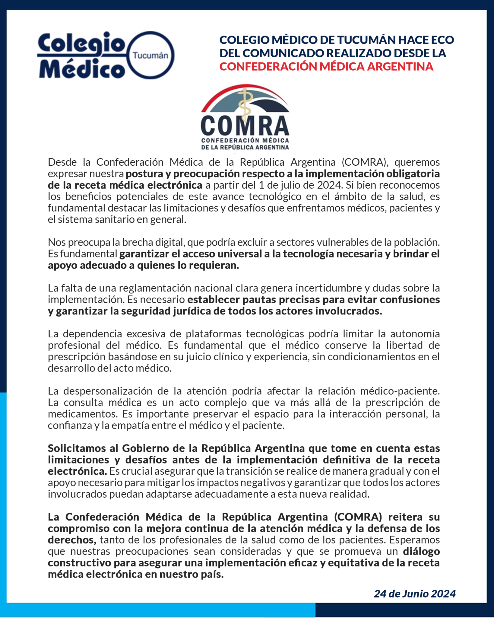 COMUNICADO DE LA COMRA: Implementación de la receta médica electrónica ...